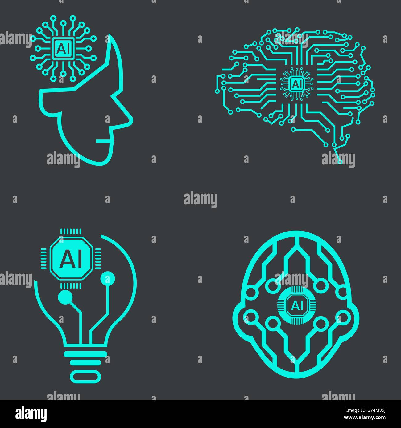 Technology head and idea icons, such as robot, digital, vr, ai, cyber ...