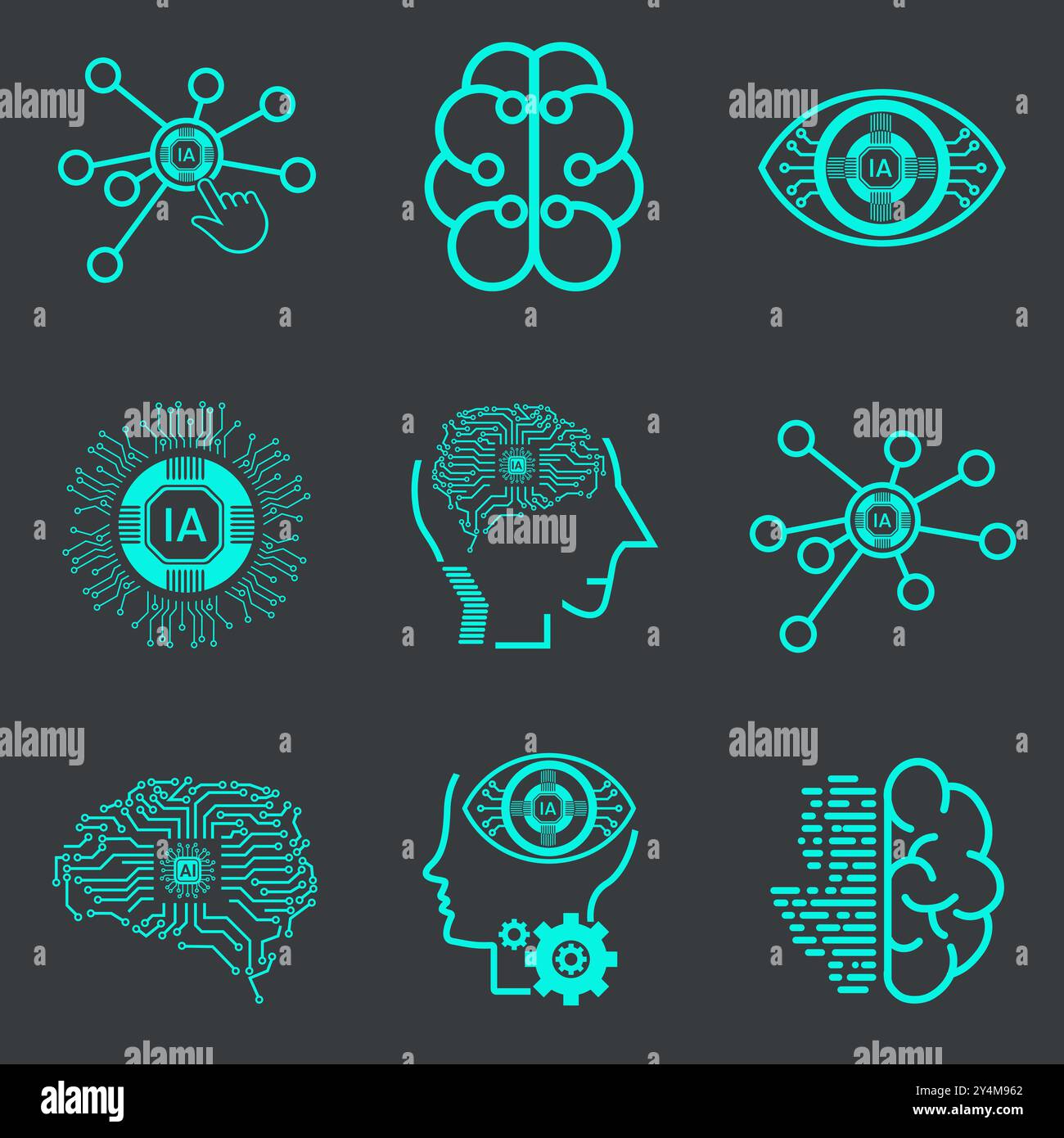 Collection of NINE technology icons, such as robot, digital, vr, ai ... Collection of NINE technology icons, such as robot, digital, vr, ai ...