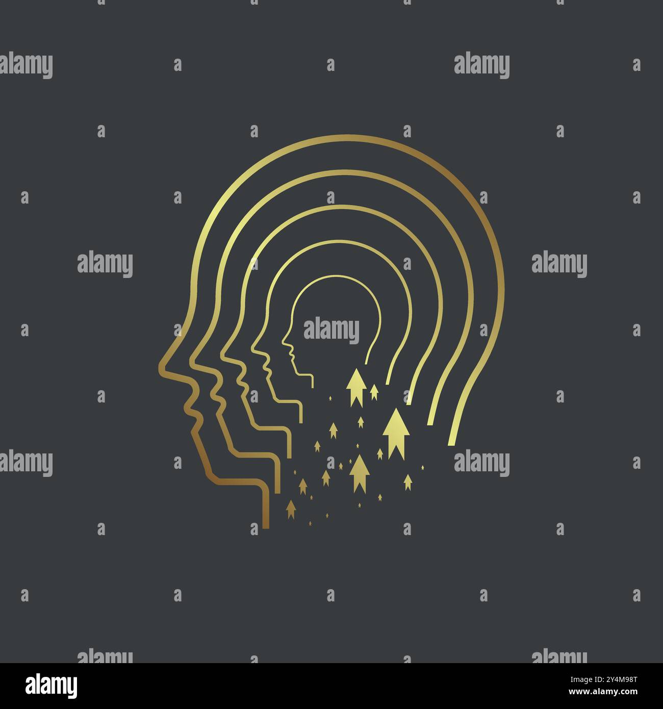 A gold head of AI icon, and premium symbol of AI. An elegrant on dark ...