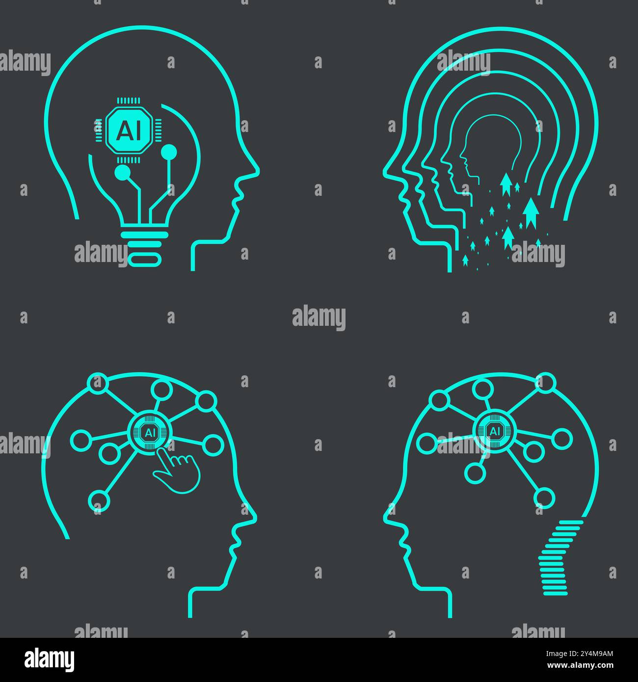Group of AI icon sets on dark background. Collection of symbols ...