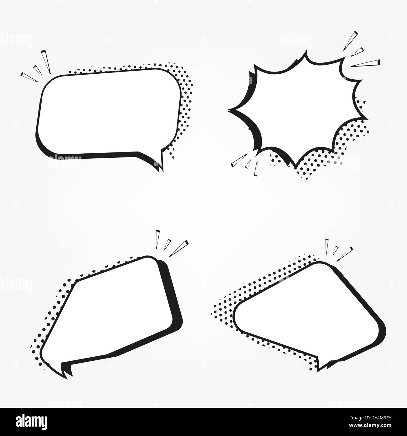 Set of four retro empty comic bubbles and elements set with black ...