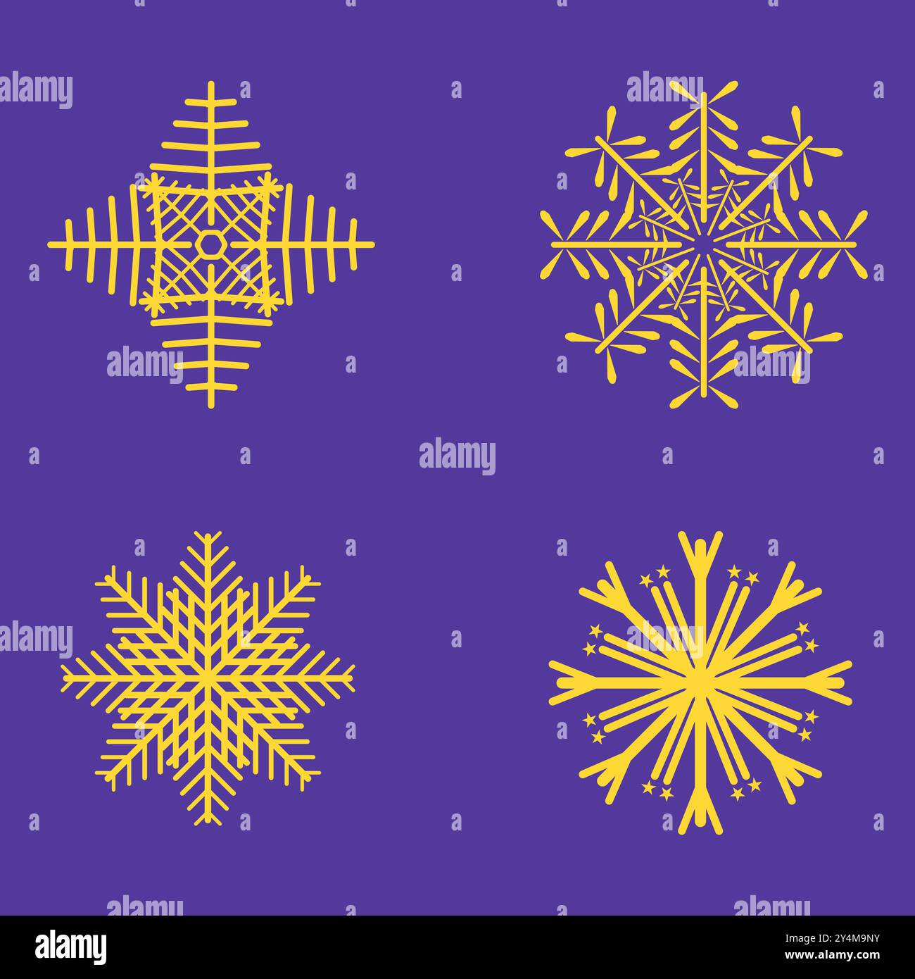 Group of four Snowflakes on isolated blue background, Cute snowflakes ...