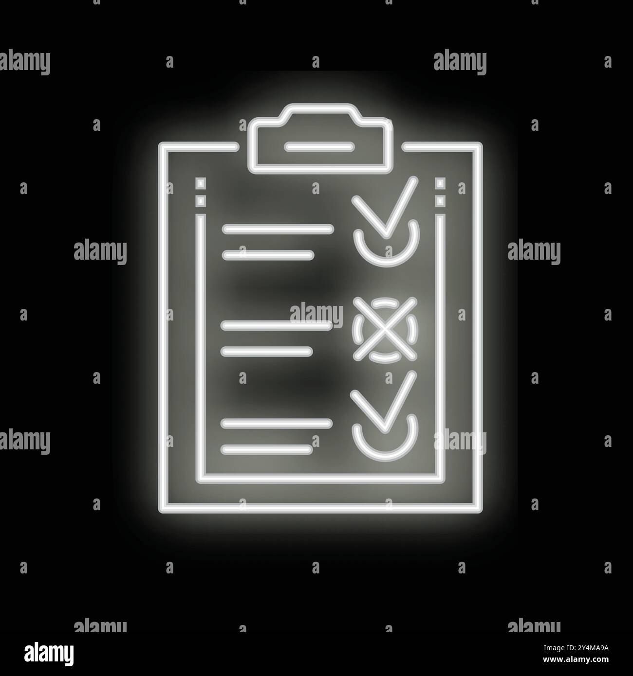 White neon sign of a clipboard with checkmark tick boxes, some ticked ...
