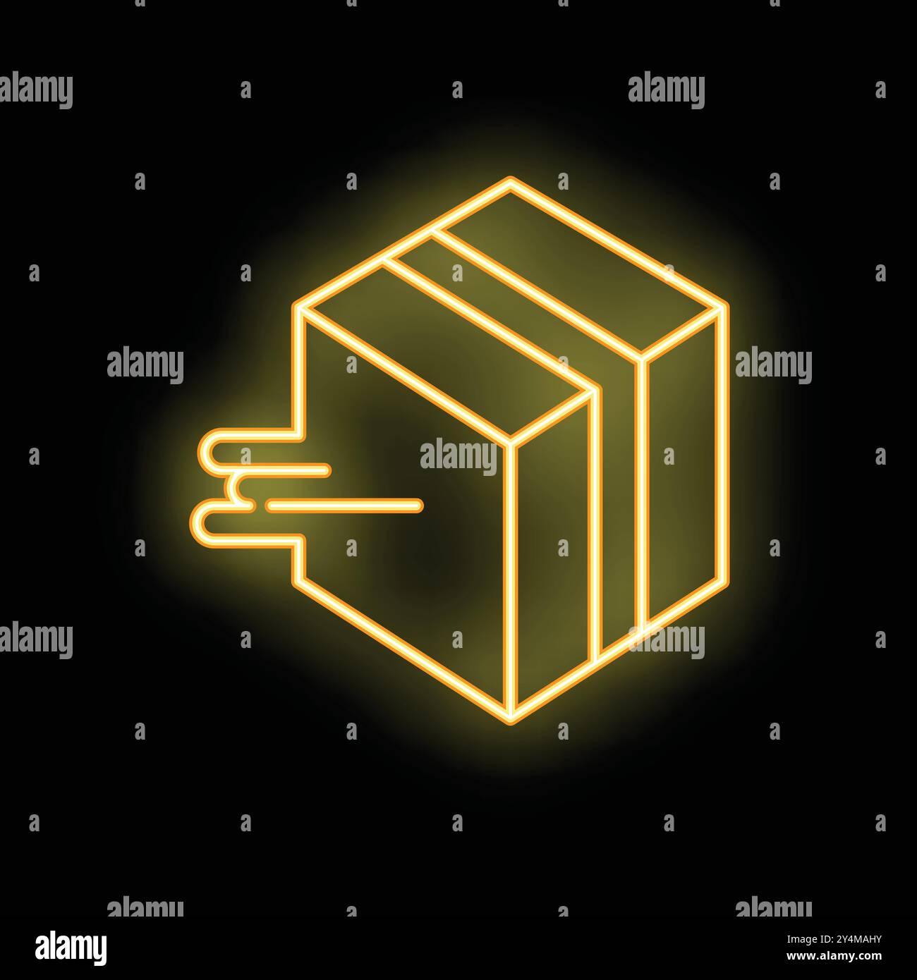 Minimalist neon yellow glowing cube connecting with three wires representing blockchain ...
