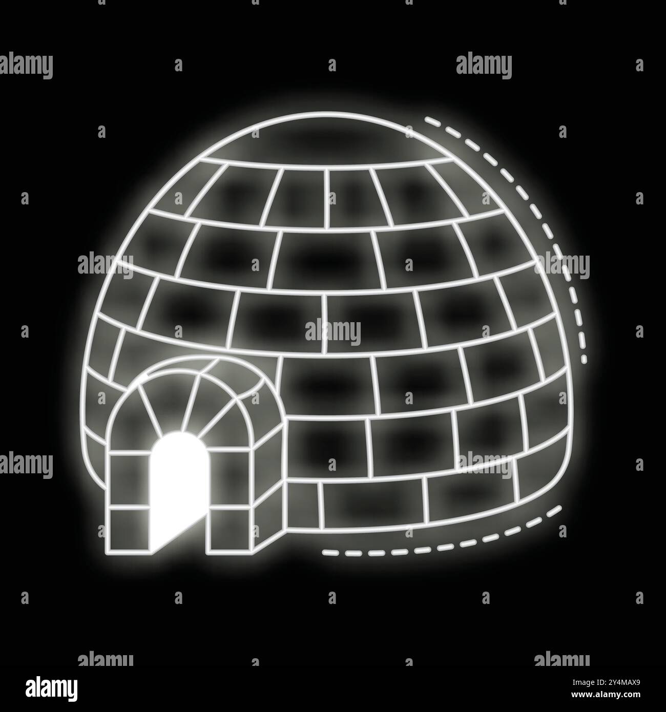 Neon sign representing an igloo glowing white with its small entrance ...