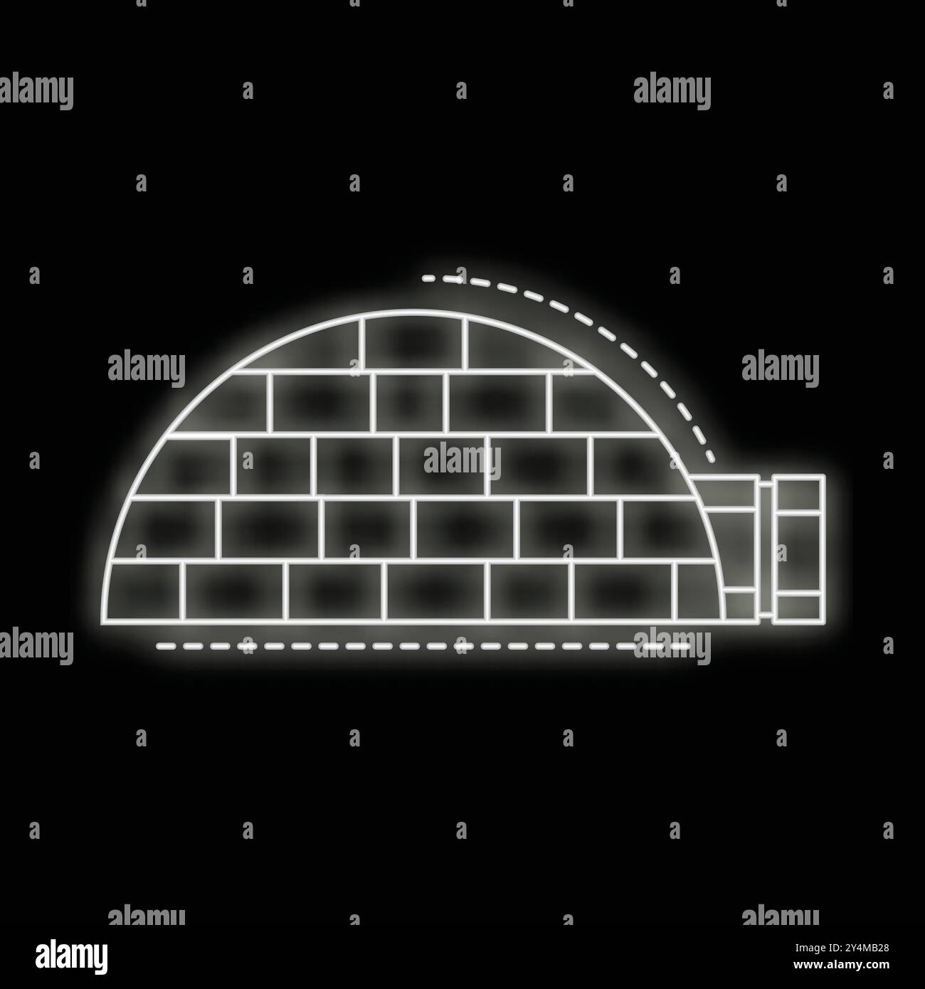 Neon sign representing an igloo made of ice bricks, glowing white ...