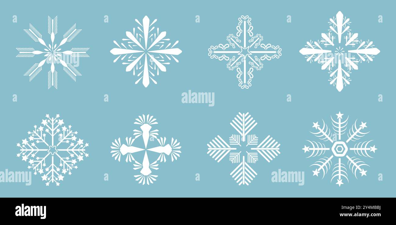 Set of 4 snowflakes, Winter set of white snowflakes isolated on light ...