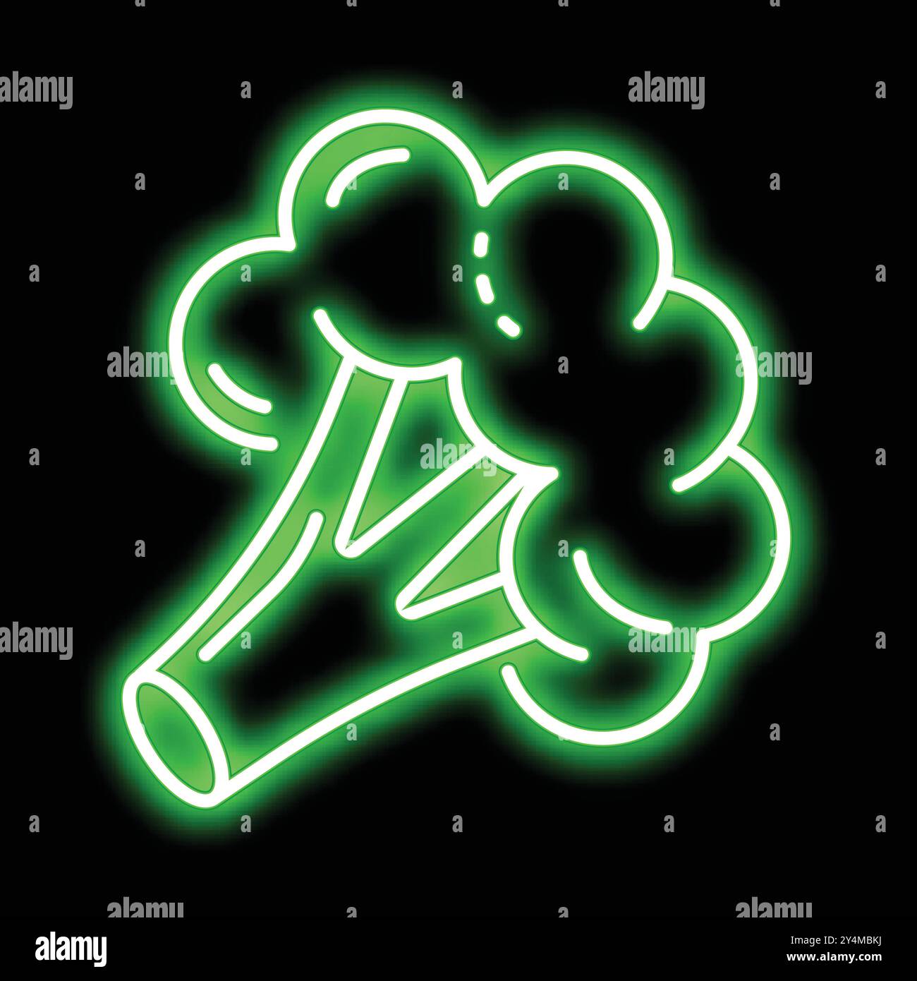 Glowing neon sign depicting a head of fresh broccoli, a healthy ...