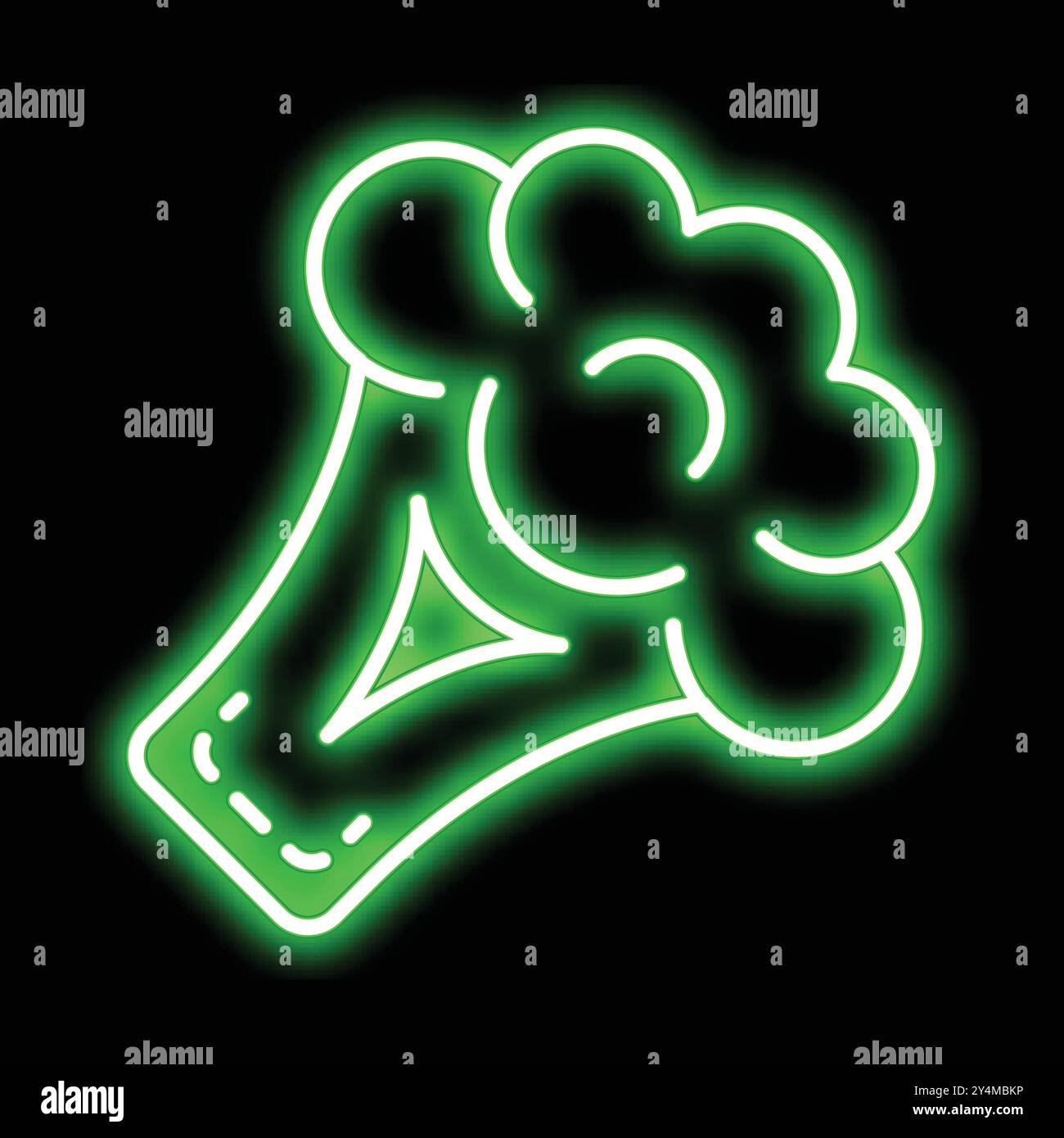 Glowing neon sign depicting a fresh broccoli with a bright green ...