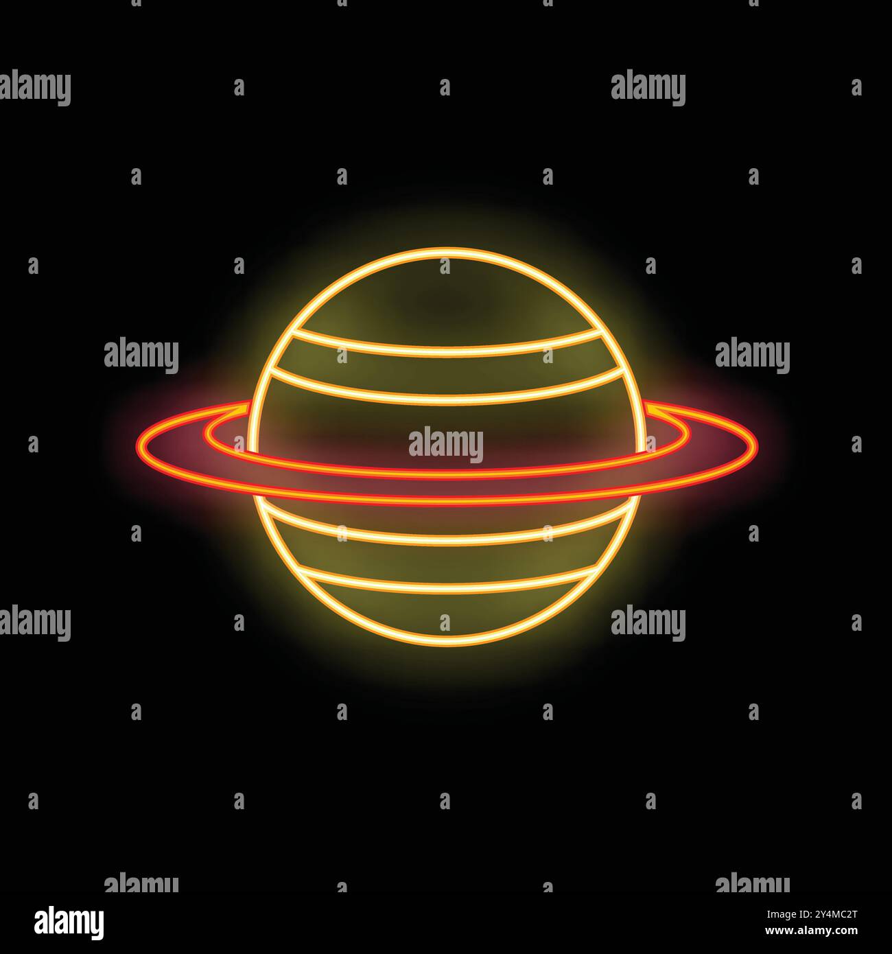 Neon sign representing a planet with a ring, probably saturn, glowing ...
