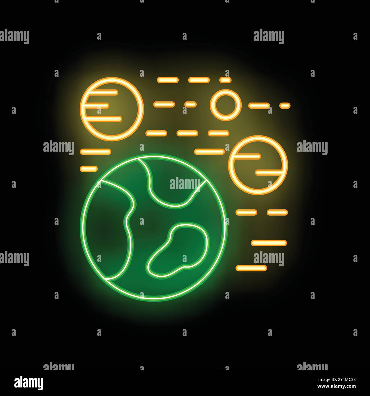 Neon sign representing earth rotating around the sun with planets and ...