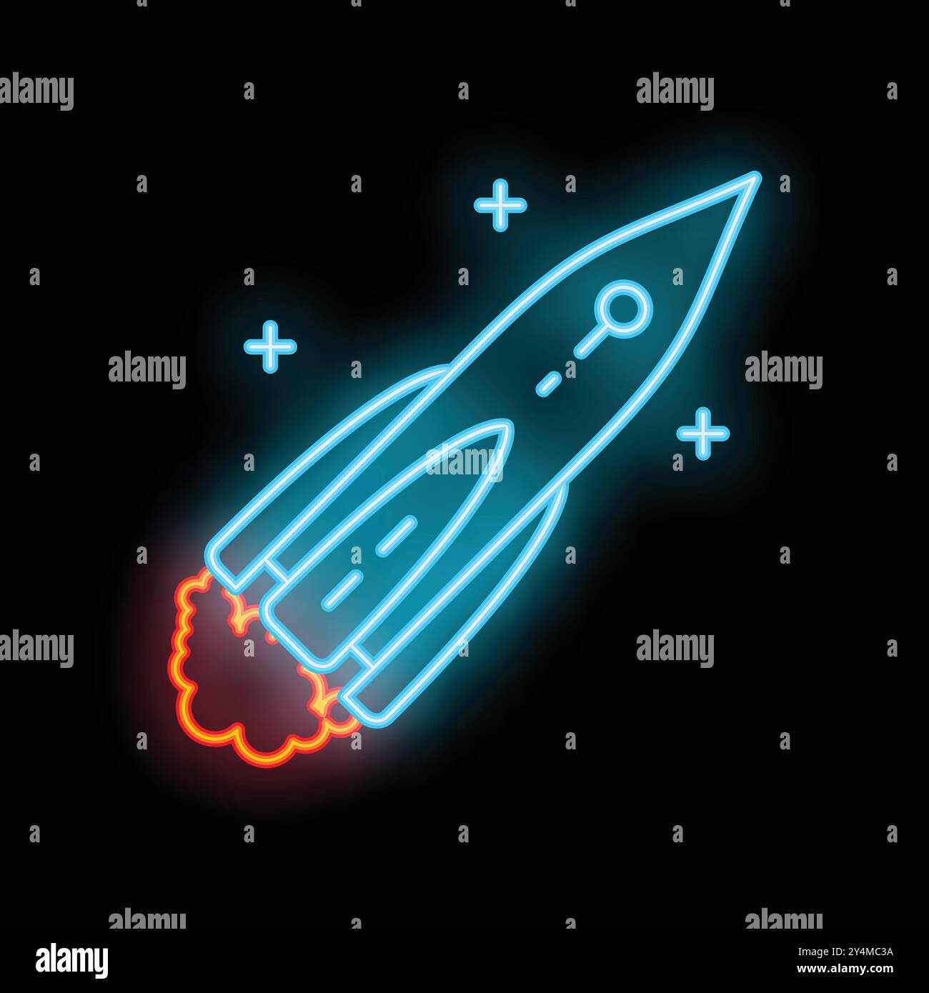 Neon rocket ship flying through space leaving a trail of fire Stock ...