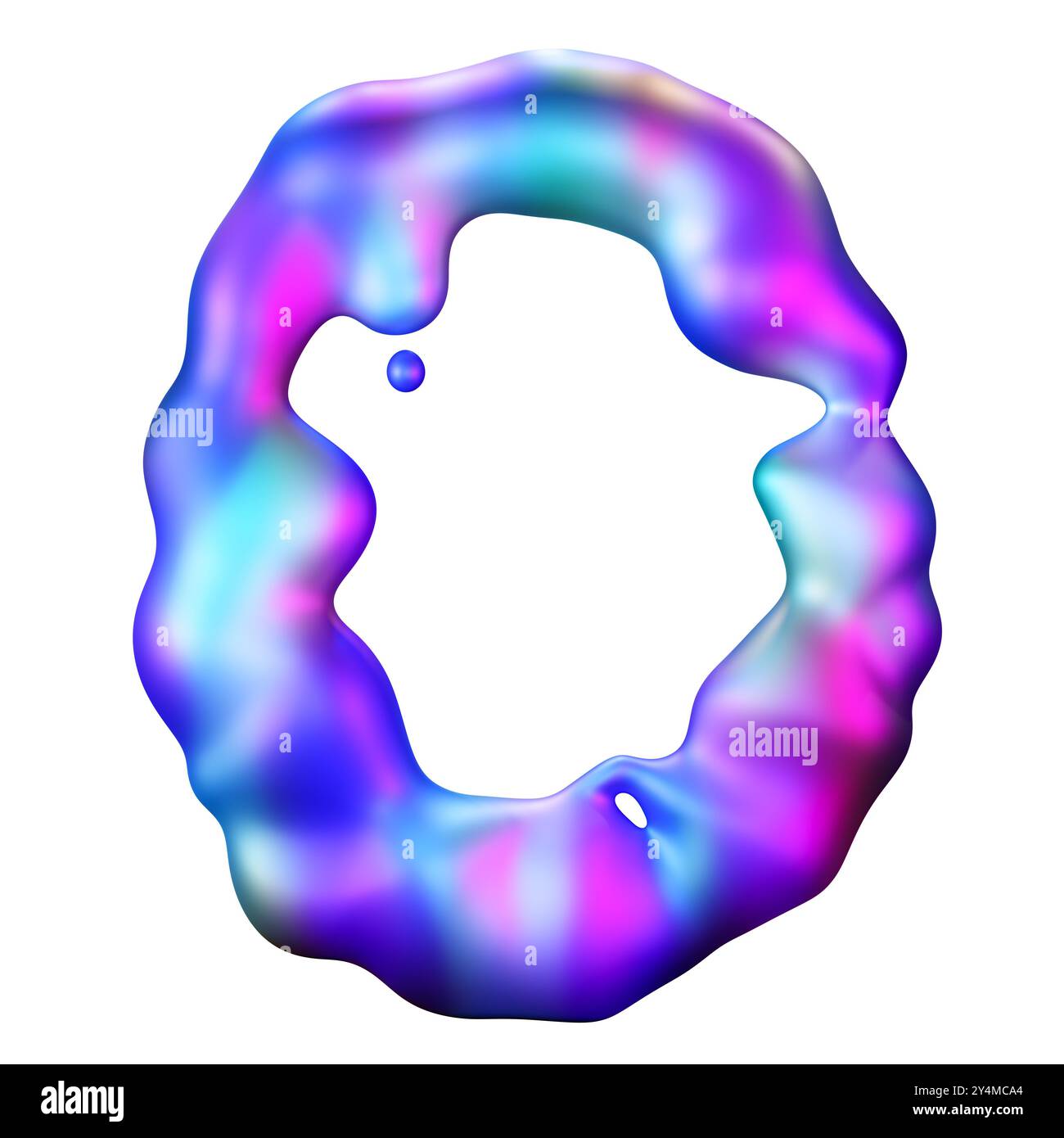 Holographic liquid number 0 isolated on white background. Dynamic fluid ...