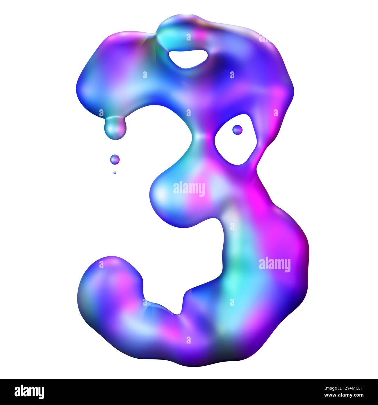 Holographic liquid number 3 isolated on white background. Dynamic fluid ...