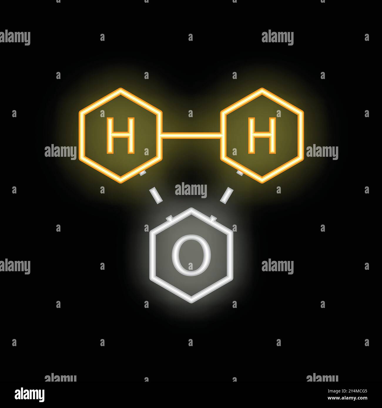 Neon water molecule icon glowing on black background representing the ...