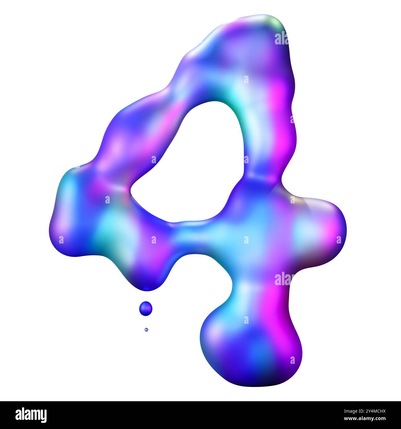 Holographic liquid number 4 isolated on white background. Dynamic fluid ...