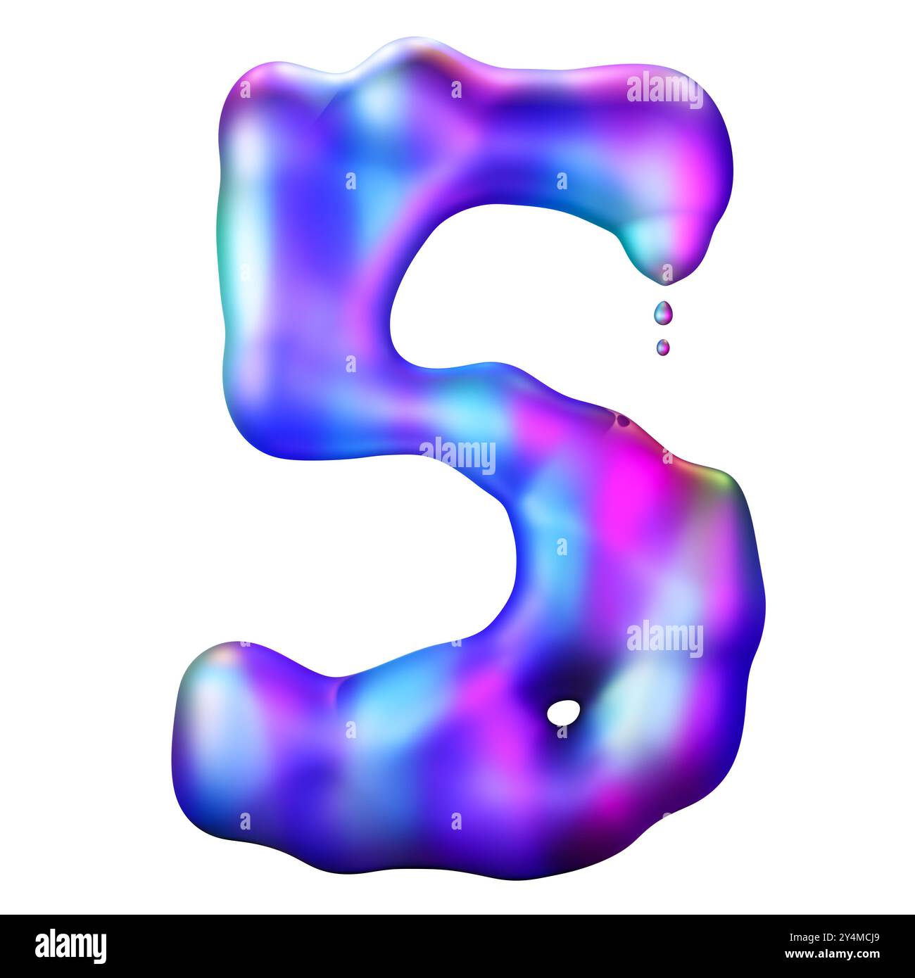 Holographic liquid number 5 isolated on white background. Dynamic fluid ...