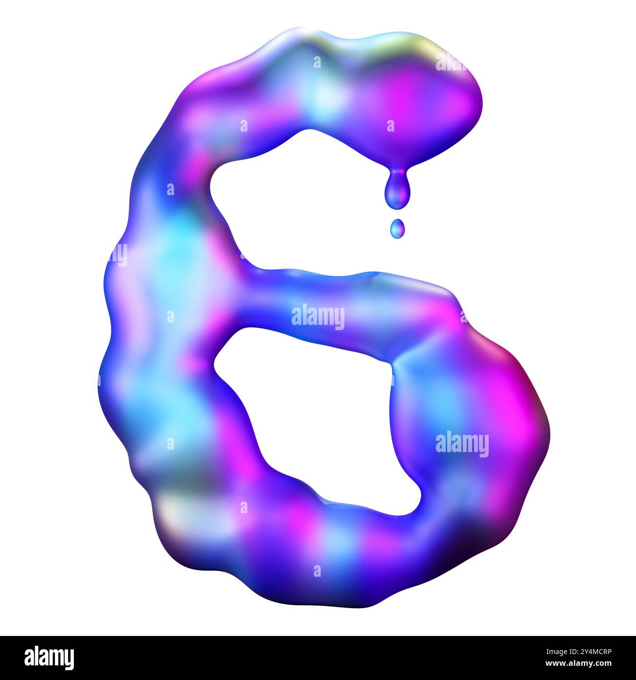 Holographic liquid number 6 isolated on white background. Dynamic fluid ...