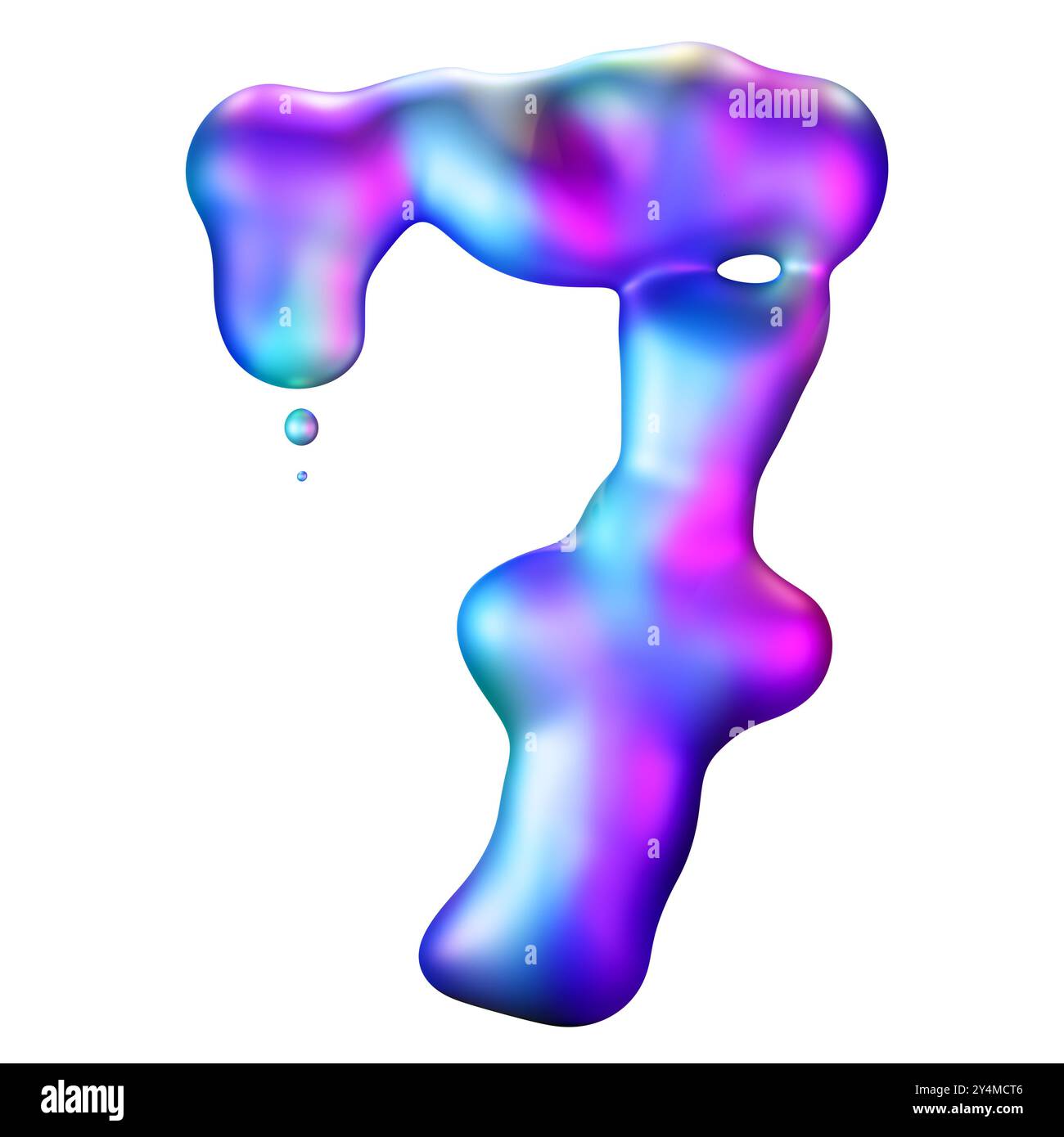 Holographic liquid number 7 isolated on white background. Dynamic fluid ...