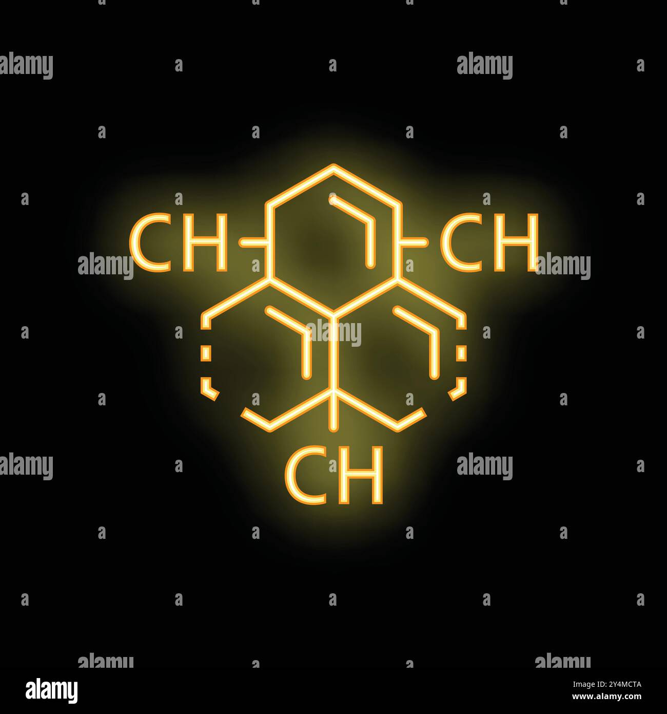 Glowing neon sign representing the chemical formula of cycloalkanes, a ...
