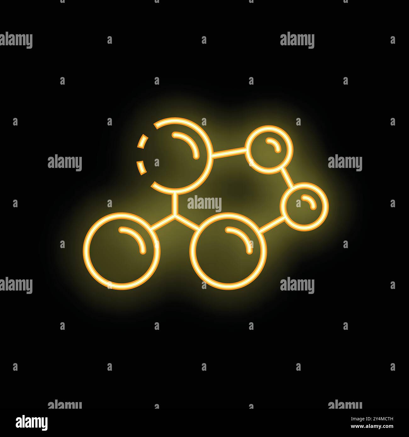 Yellow neon molecule structure glowing against a dark background ...
