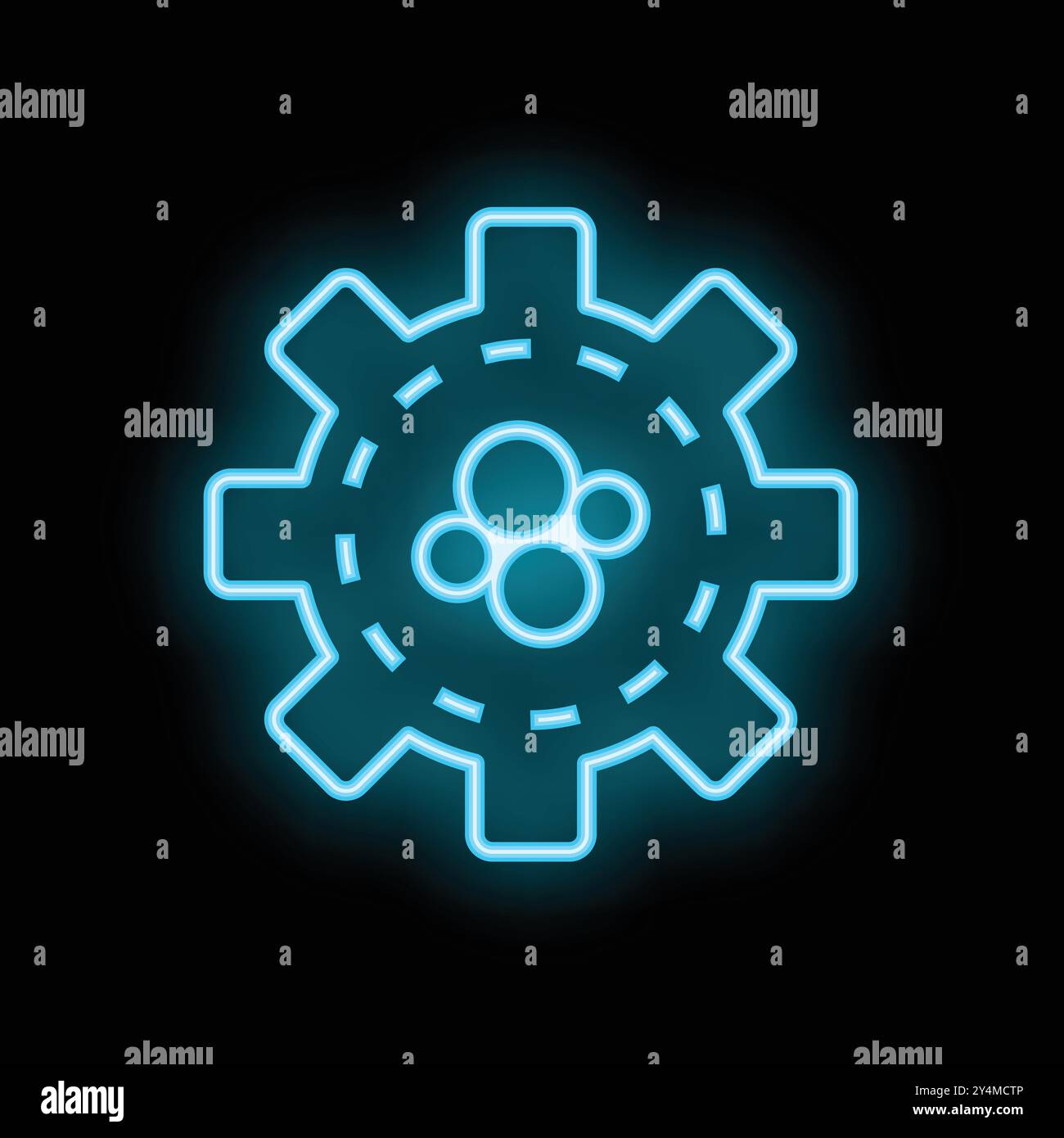 Neon blue gear wheel with smaller circles inside representing teamwork ...