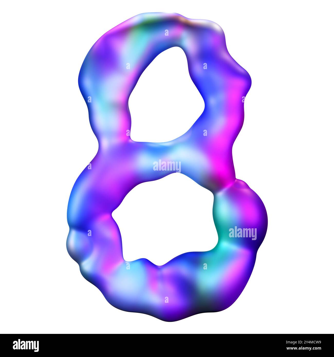 Holographic liquid number 8 isolated on white background. Dynamic fluid ...