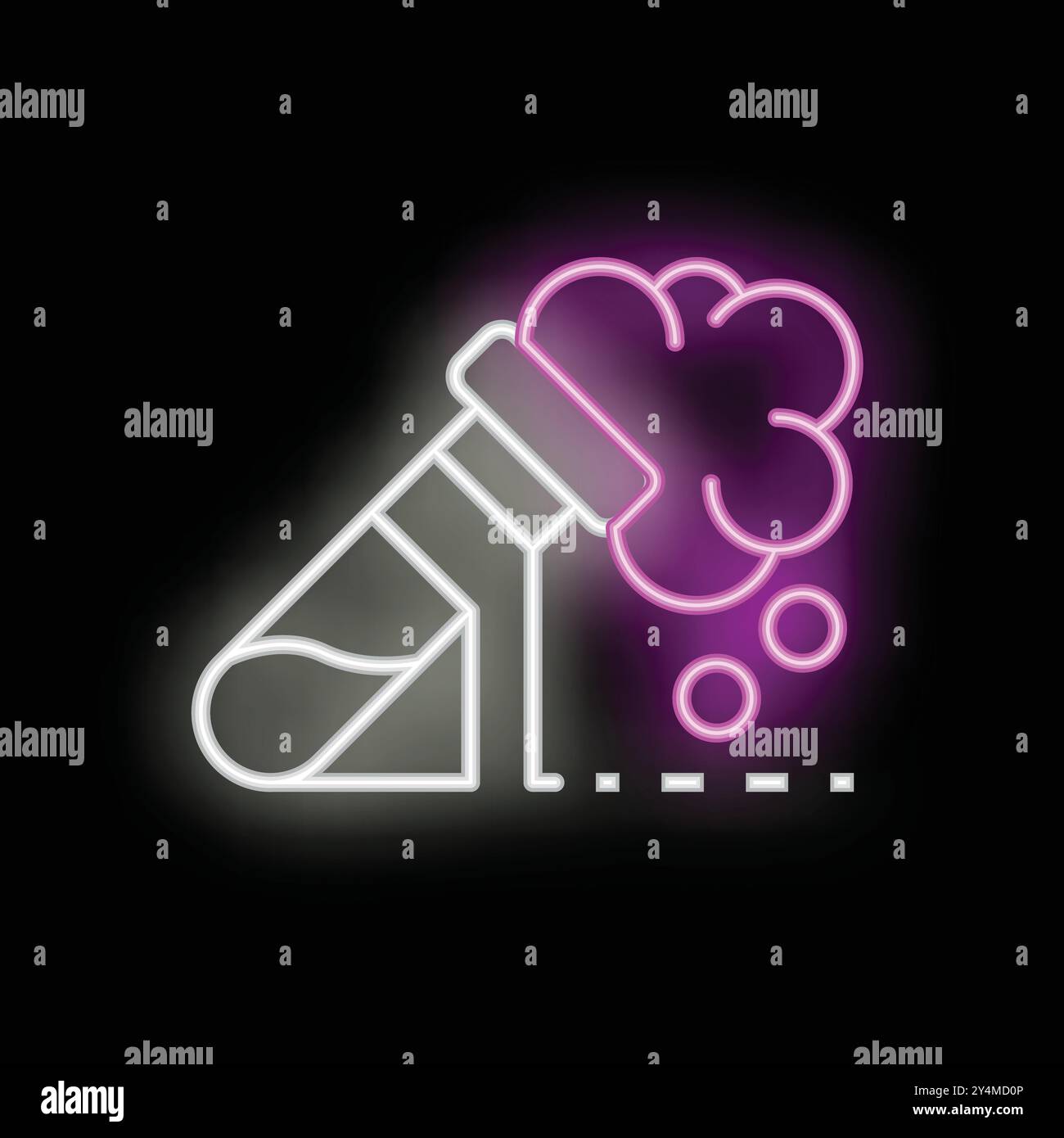 Neon glowing icon of a chemical reaction with a bubbling flask, perfect ...