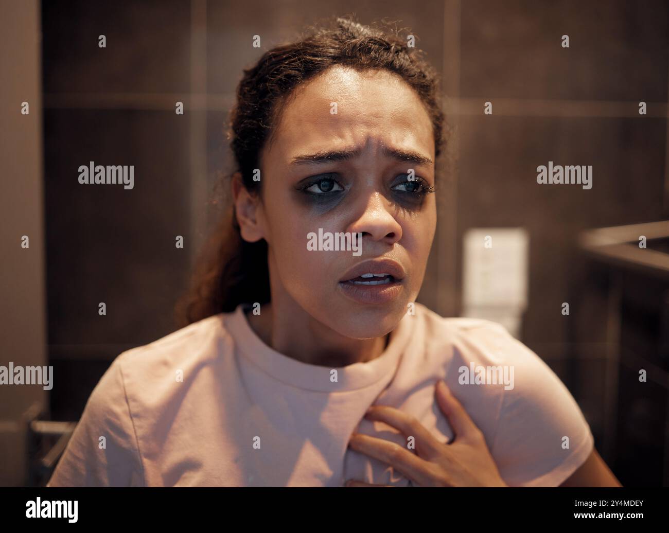 Scared woman and bathroom hi-res stock photography and images - Alamy