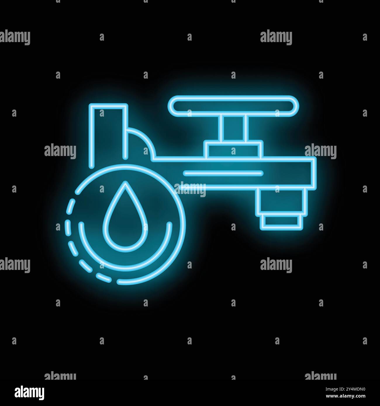 Neon water tap glowing on dark background, representing the importance ...
