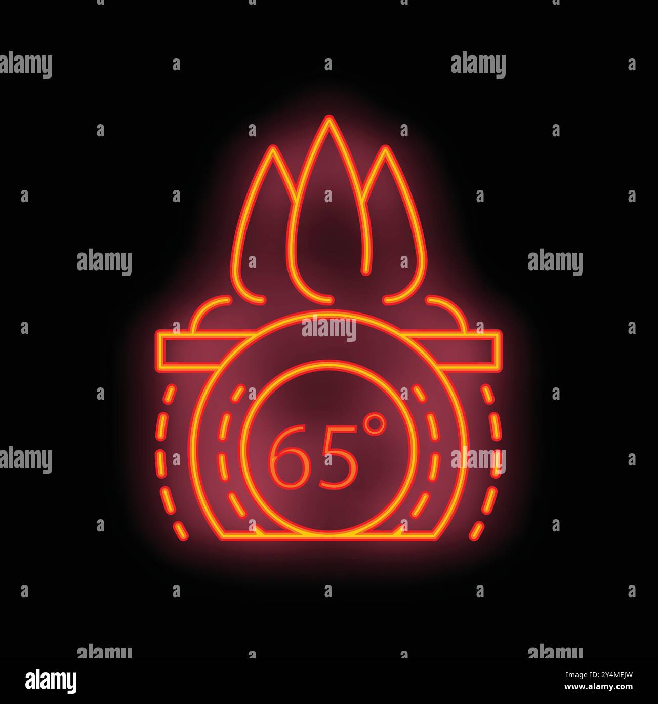Neon firewood burning at sixty five degrees celsius with flames over ...