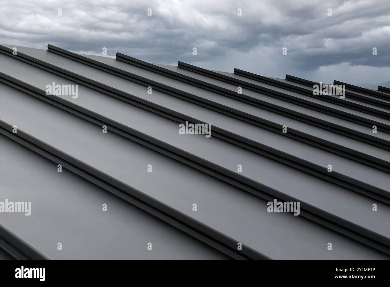 Close-up house retro roof panel with standing seam and fasteners ...