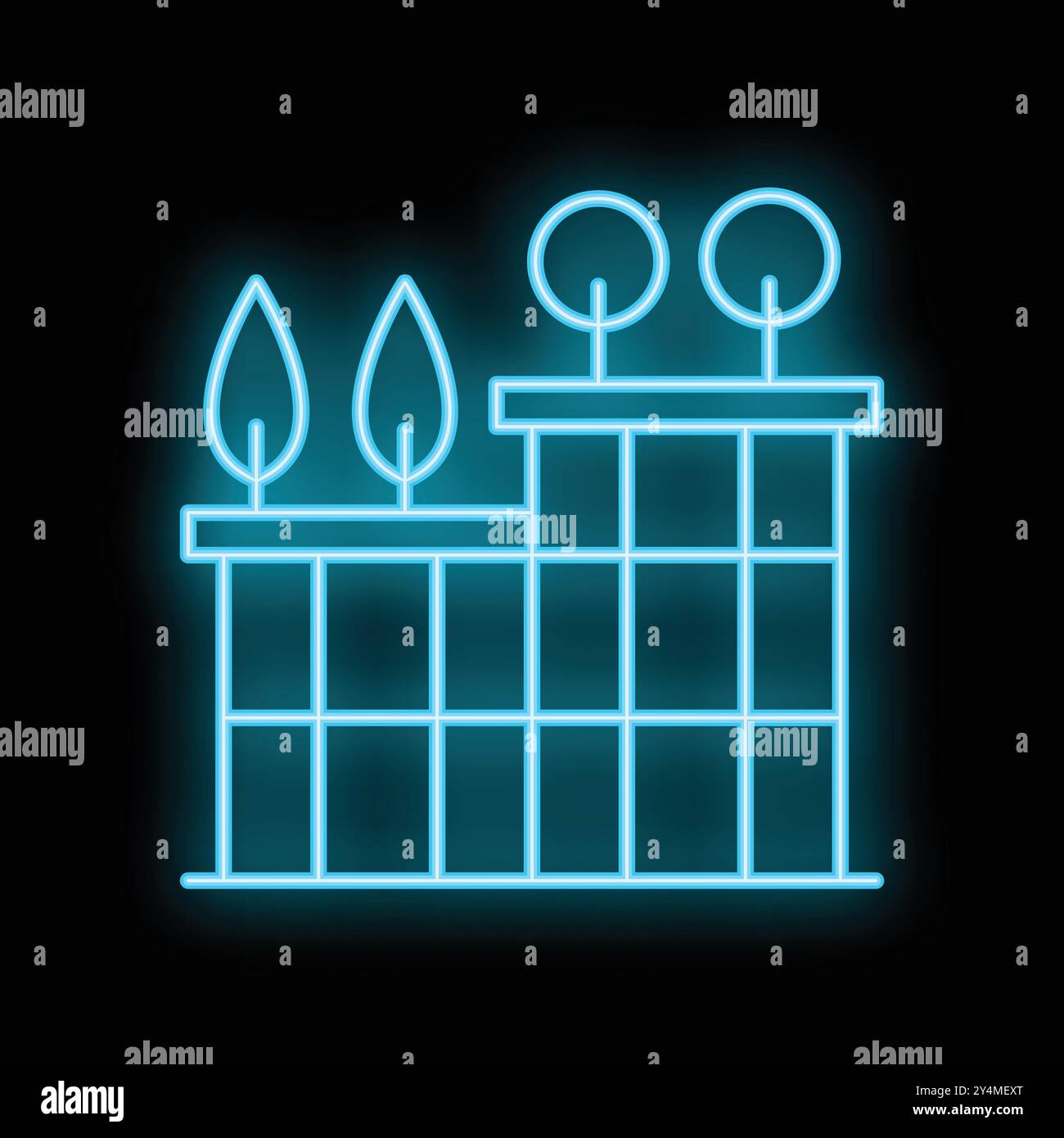 Green building with trees on roof showing eco friendly concept neon ...