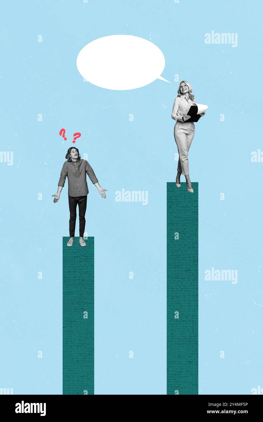 Vertical photo collage of happy old woman leader promotion chart ...