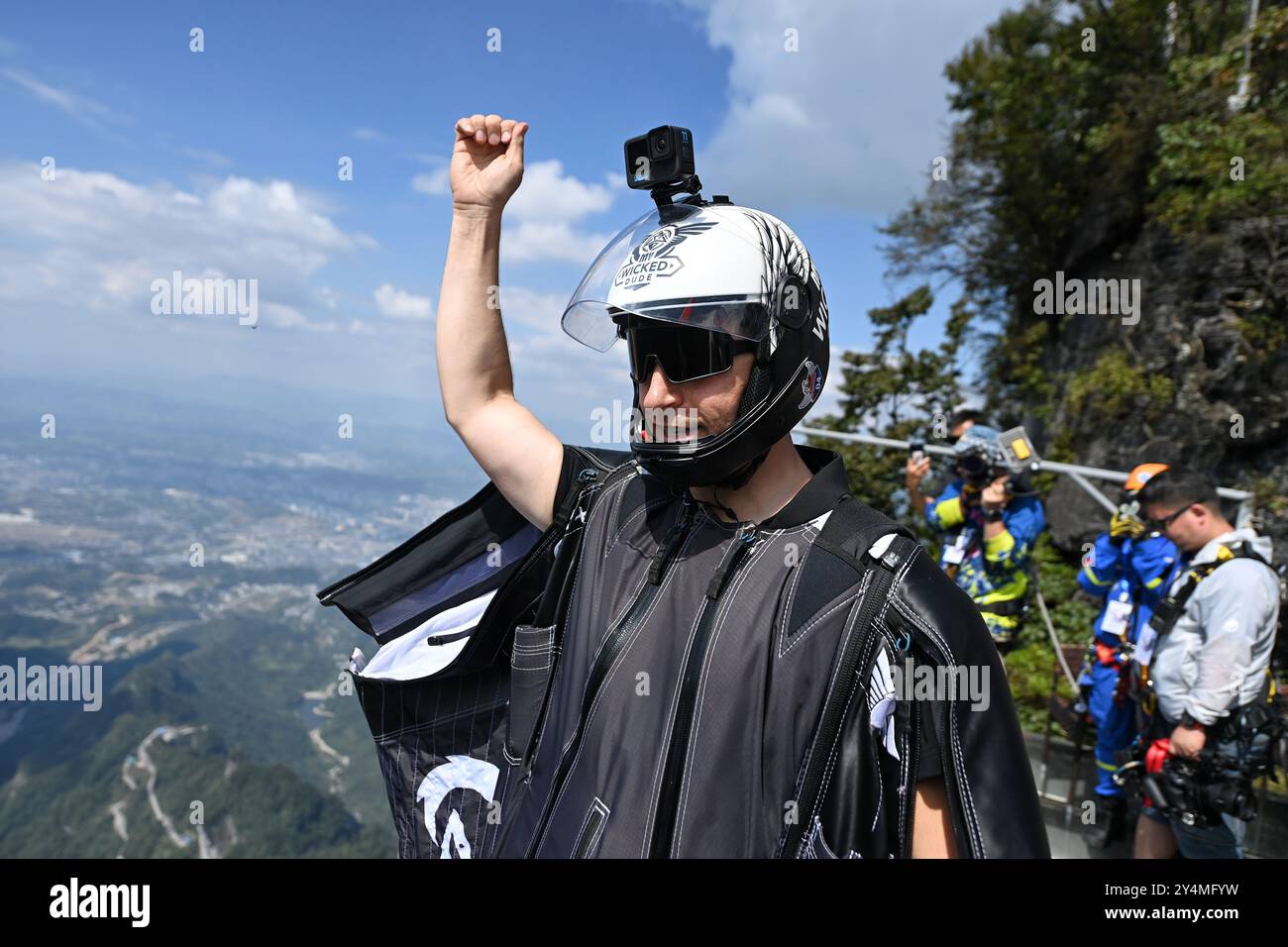 American athlete Daniel Darby cheers for himself. Zhangjiajie,China ...