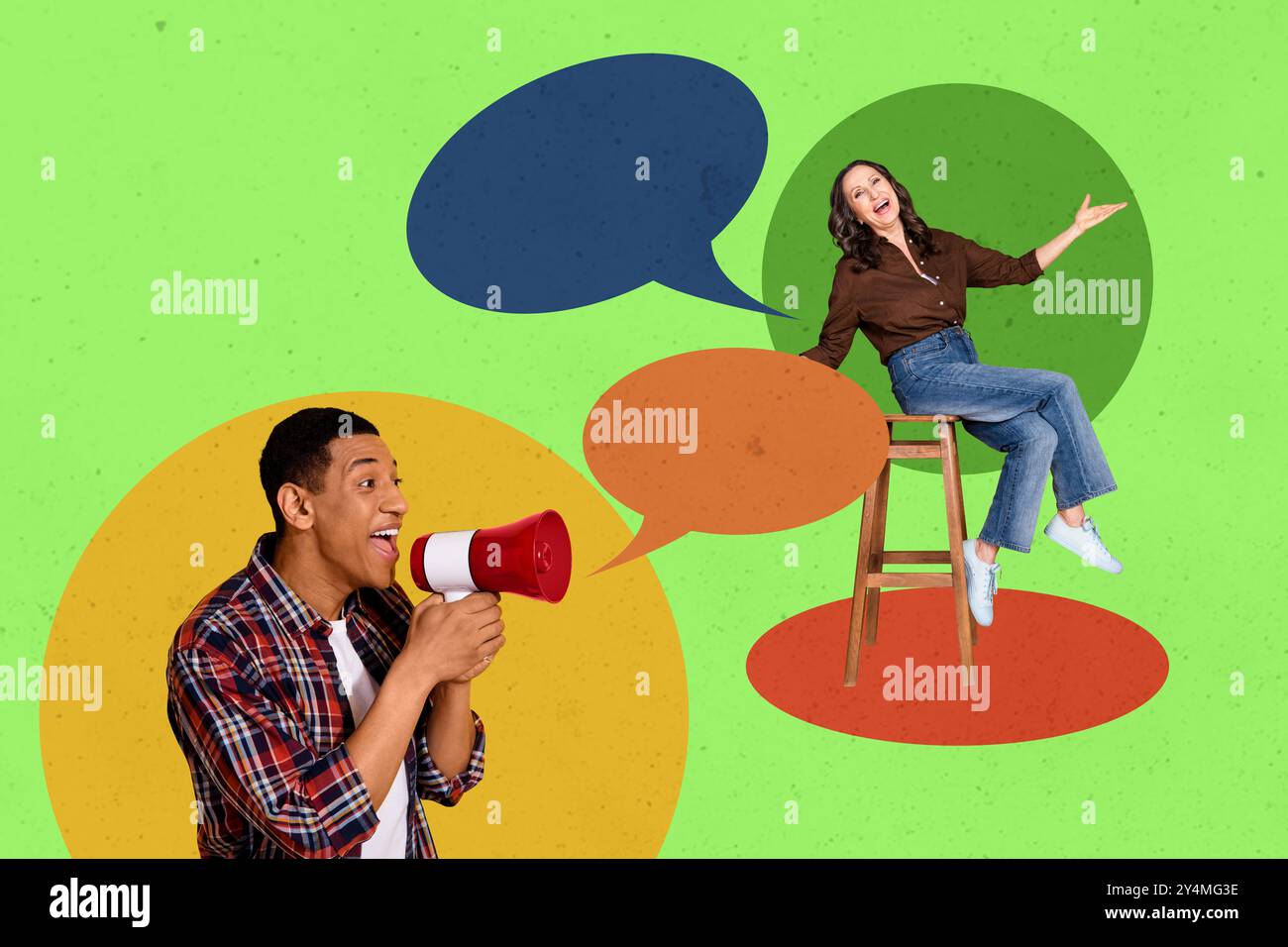 Composite photo collage of happy american guy scream megaphone ...