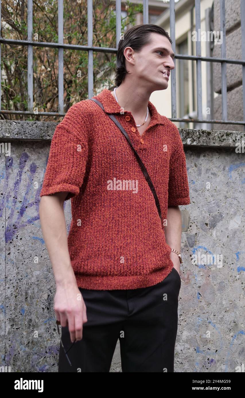 Edoardo Sebastianelli after the Hugo Boss fashion show at Milan Fashion ...