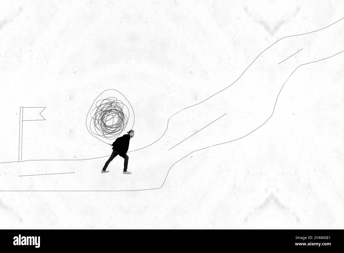 Composite photo collage of unhappy man carry doodle scribble mental ...