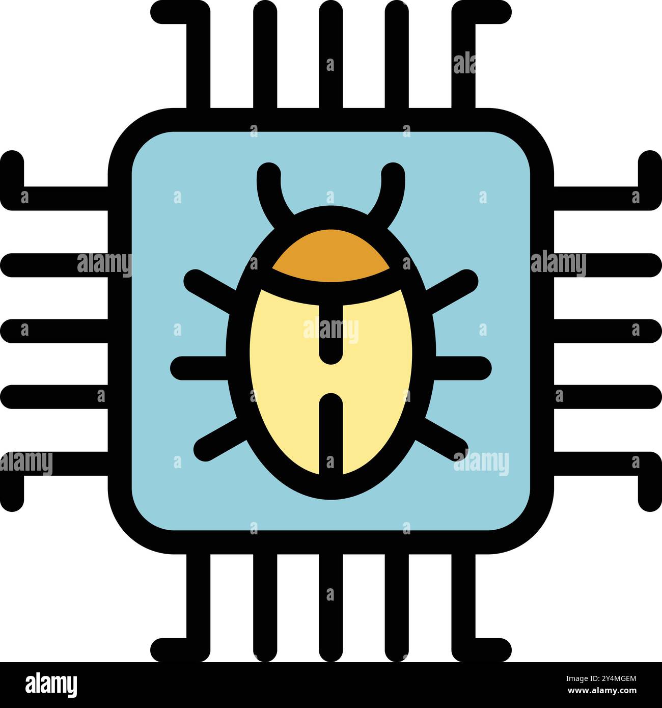 Cyber security threat concept with a bug appearing on a cpu processor, illustrating system ...