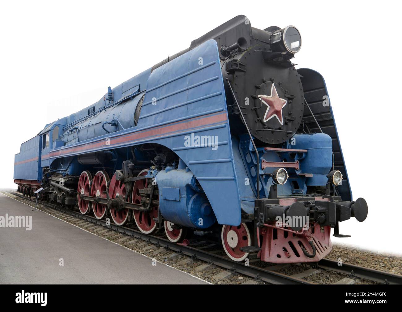 The blue express steam locomotive which is accelerating momentum 125 km ...