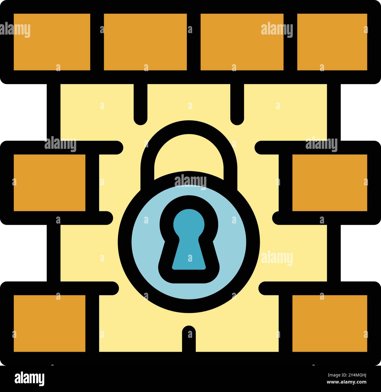 Simple outline color icon representing a brick wall firewall protecting ...