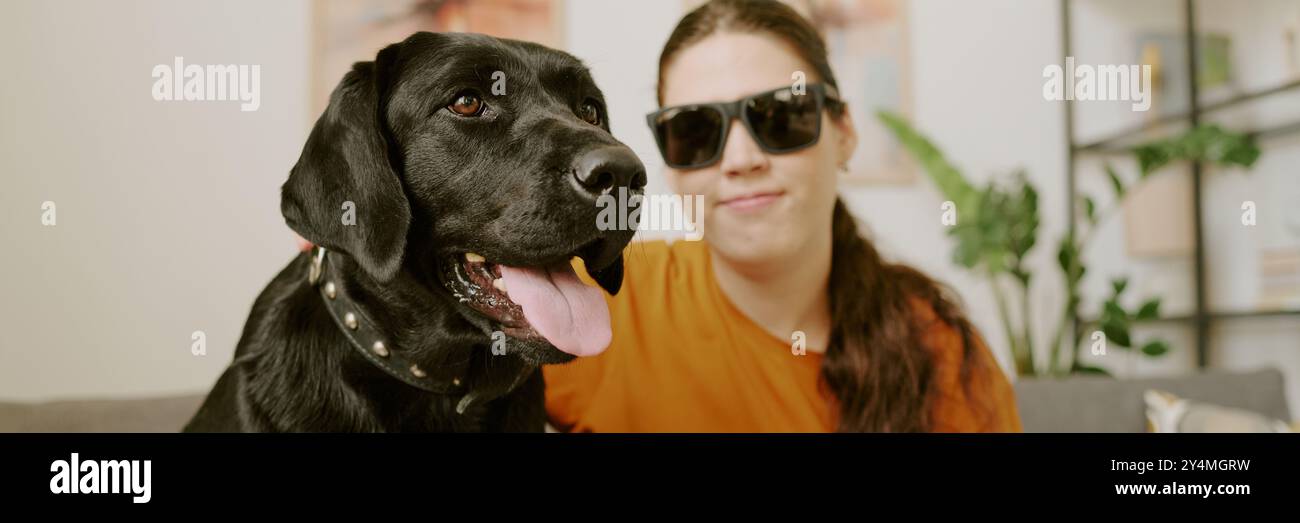 Website header of female owner with disability and her lovely black ...