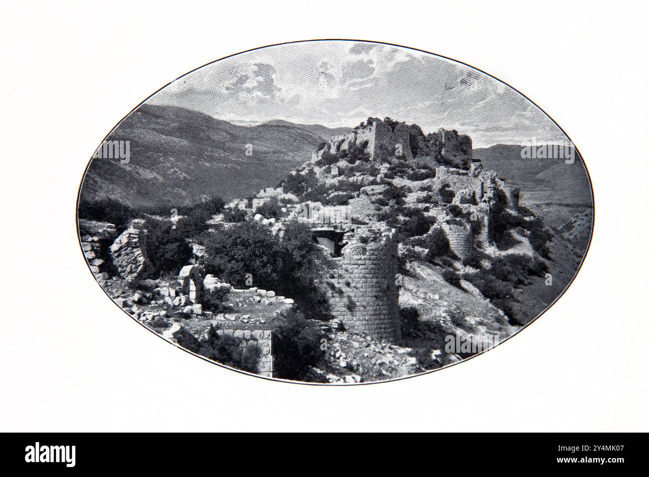 19th Century Historical Photograph of Ruins of the Fortress in Banias ...