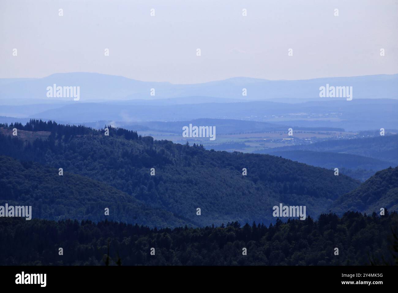 Dense forest landscape overlooking Thuringian forest with layers of ...