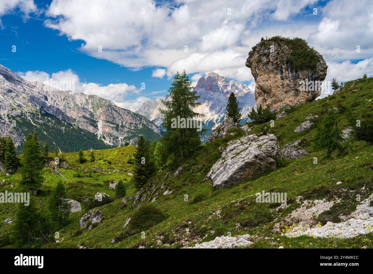 Very beautiful landscape. High Dolomite cliffs, mountains covered with ...
