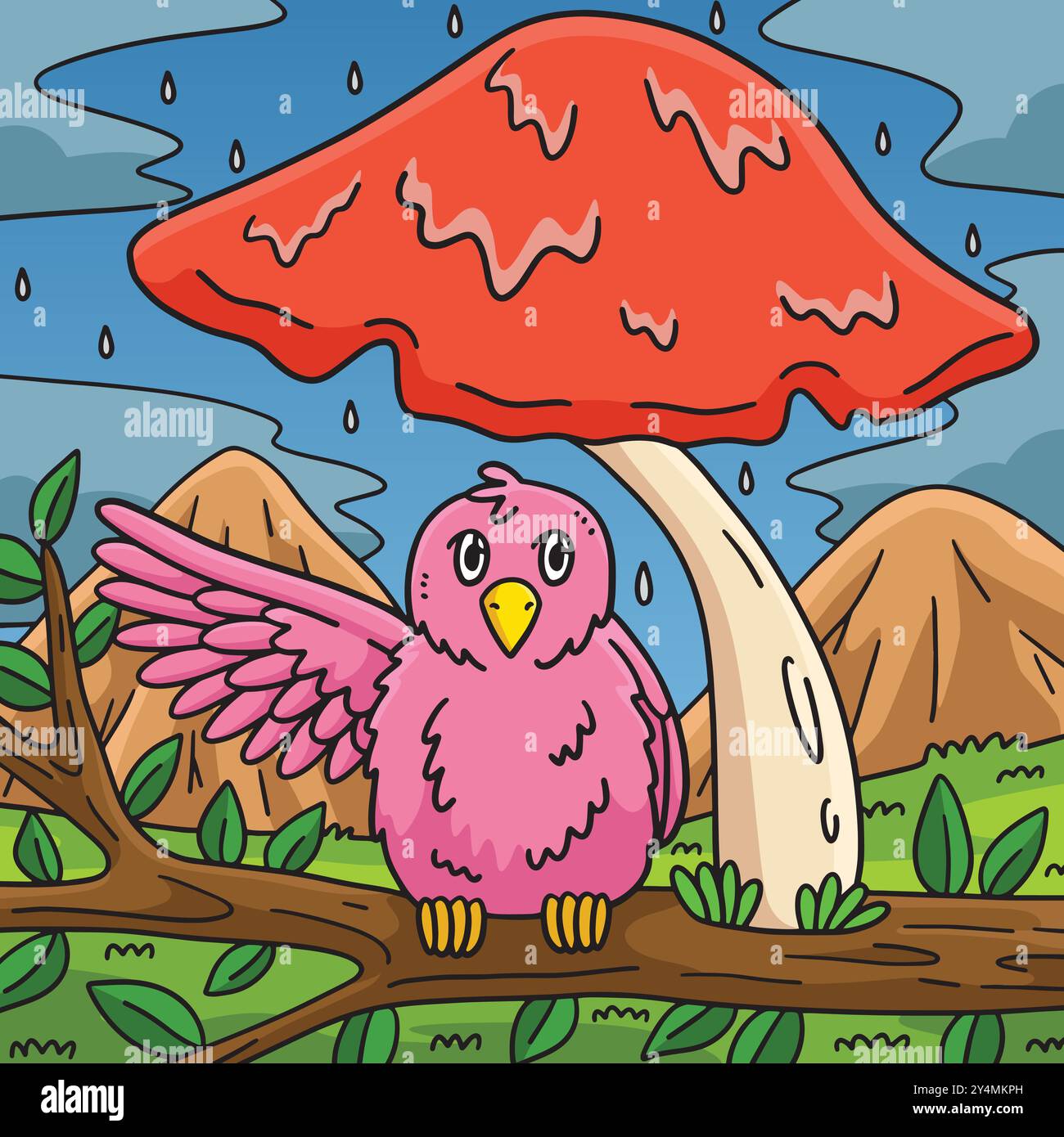 Giant Mushroom with a Bird Colored Cartoon Stock Vector Image & Art - Alamy