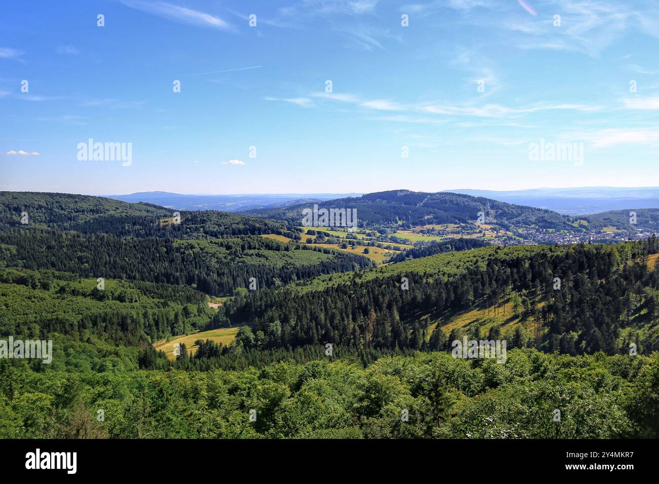 Mountain forest landscape in Thuringian forest stretching across ...