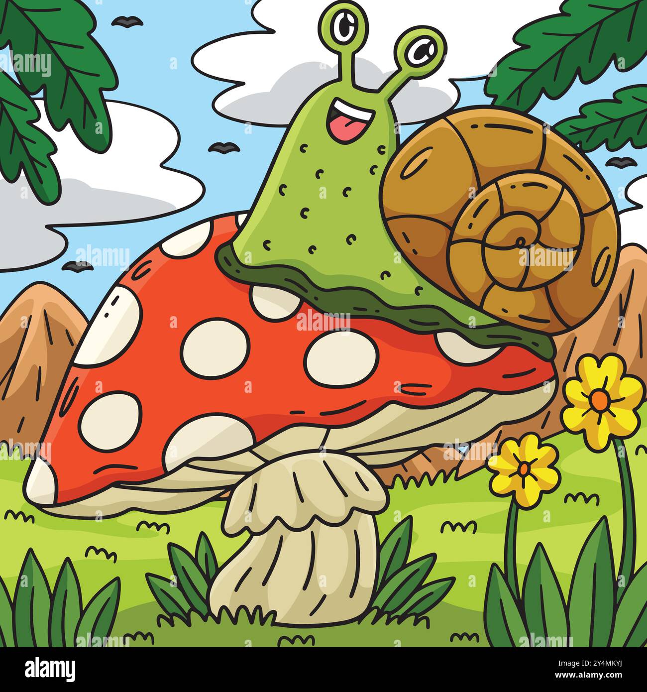 Mushroom and Snail Colored Cartoon Illustration Stock Vector Image ...