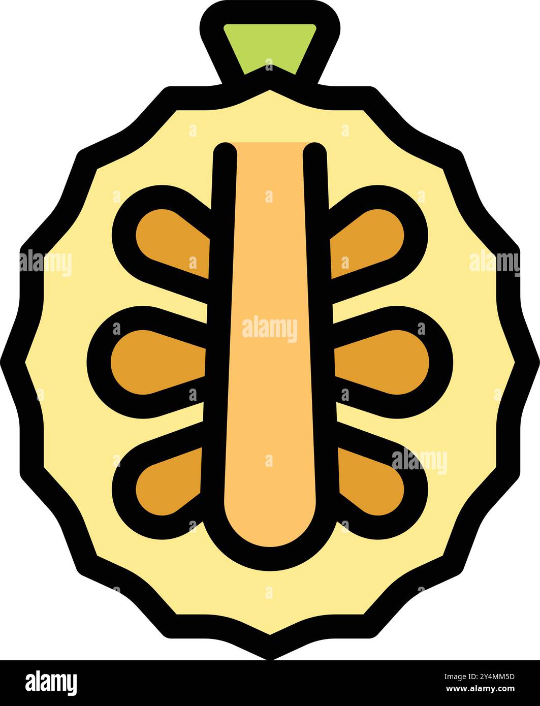 This colorful vector illustration depicts a half cut jackfruit ...