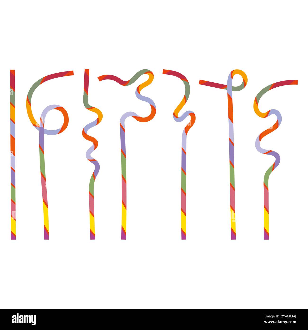 Vector Colorful Striped Drinking Straws Seamless set Isolated on White ...